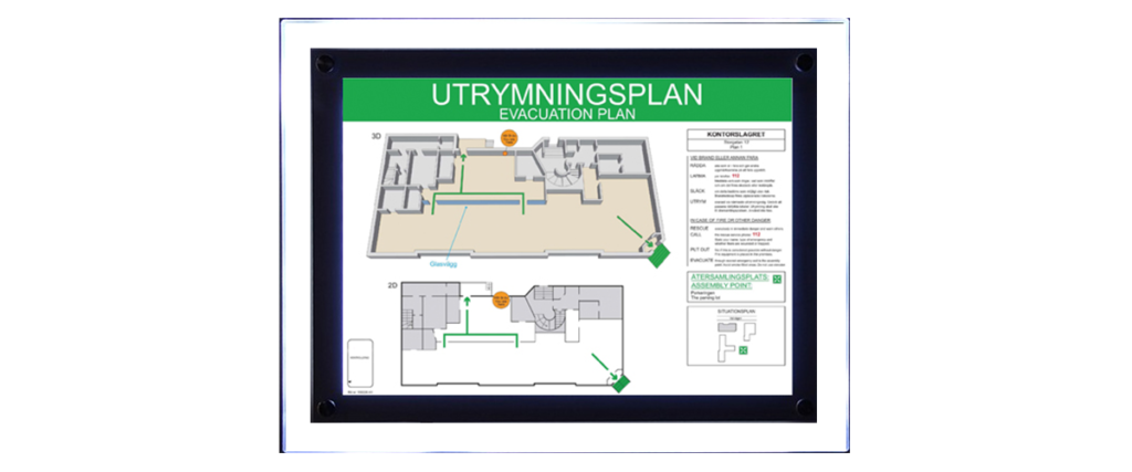 LED ram till utrymningsplaner | Firesafe